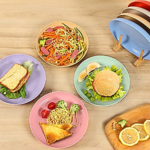 ZongXing Wheat Straw Plates, 14 Pack 6 inch Plastic Plates Reusable, Lightweight Unbreakable Dinner Plates Set, Healthy Cereal Dishes Dishwasher & Microwave Safe, Beige