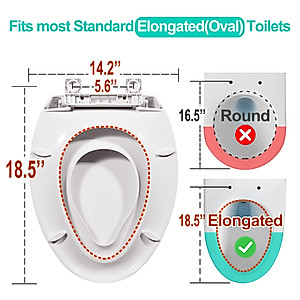 Elongated Toilet Seat with Built-in Potty Training Seat for Toddlers& Adults, Slow Close, Never Loosen, Heavy Duty, Ergonomic, Space Saving Toddler Toilet Seat(Elongated 18.5", Oval)