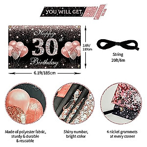 HTDZZI 30th Birthday Banner Backdrop Rose Gold, Happy 30th Birthday Decorations for Women, Fabulous 30 Years Birthday Party Yard Sign Photo Booth Props Decorations Supplies, Fabric