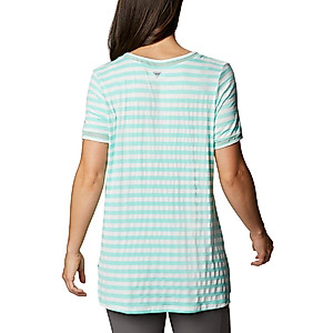 Columbia Women's Slack Water Knit Pocket Tee, Mint Cay Stripe, X-Large