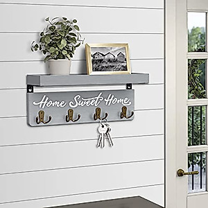 buways Wall-Mounted Key and Mail Holder, Wooden Key Rack with 4 Double Key Hooks, Rustic Home Decor for Entryway(Gray)