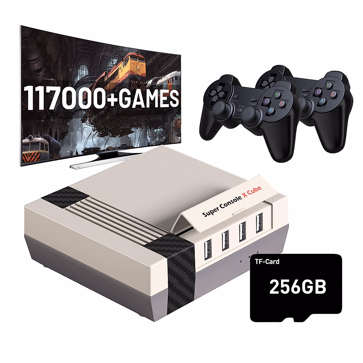 Kinhank 117000+ Retro Game Console,Super Console X Cube Mini Classic Video Games, Gaming Systems for TV,Plug and Play,Compatible with 70+ Emulators,Dual System 4K HD/AV Output 256G