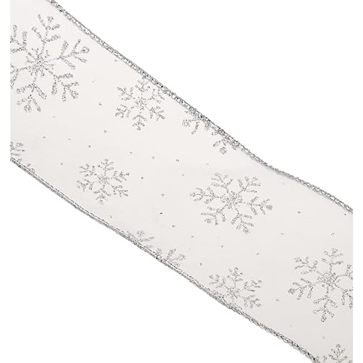 Morex Ribbon 7405.60/50-701 Snowflake 2.5" X 50 YD Nylon Sheer Wired Glitter Ribbon, White/Silver, Ribbon Art Supplies for Christmas Decorations, Indoor Christmas Ribbon for Gift Wrapping Art Set