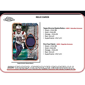2024 Topps Chrome Football 7-Pack Trading Card Mega Box (1 Prism Refractor + Ten Rookies Per Box!)