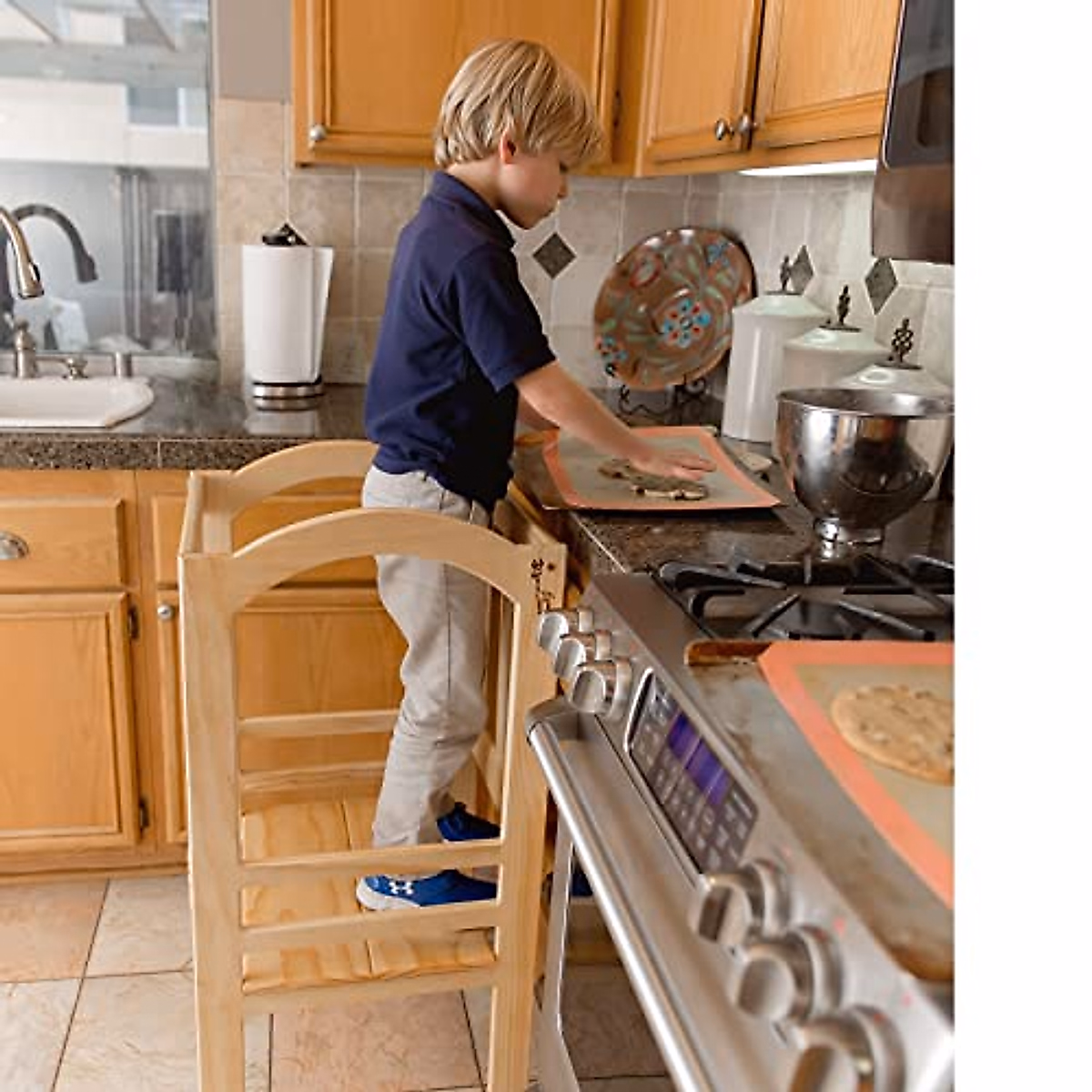 True Growth - True Tot Tower - Kids or Toddler Step Stool - Wood Construction – Varnished