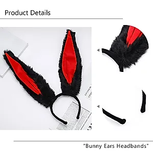 Bunny Ears Headbands Furry Rabbit Ear Headband Party Prom Cosplay Headwear Costume Hair Accessories for Women (Black)