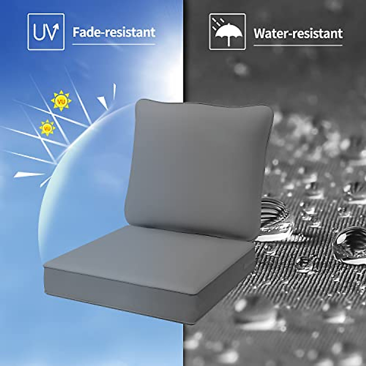 AAAAAcessories Outdoor Deep Seat Cushions for Patio Furniture, Water-Resistant Replacement Patio Chair Cushions Set of2,24 x24 x 5 inch, Darker Gray