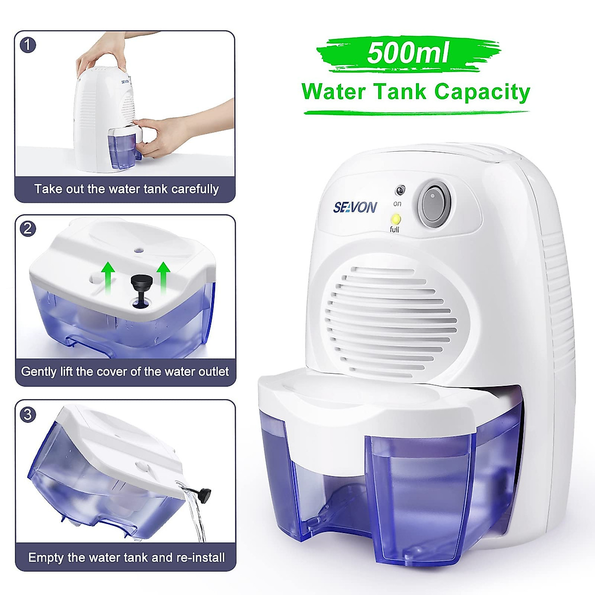 SEAVON Electric Dehumidifiers for Home, 2200 Cubic Feet (205 sq ft) Portable and Compact 16 oz Capacity Quiet Dehumidifiers for Basements, Bedroom, Bathroom, RV, Laundry Room, Closet, Auto Shut Off