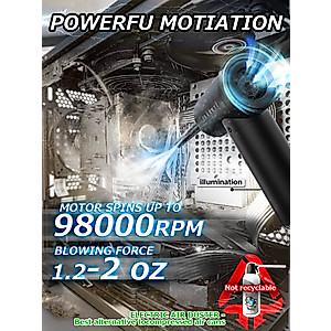 IGOKOTI Compressed Air Duster Reusable Electric Air Duster & Vacuum 2 in 1, Cordless Portable Rechargeable Compressed air, 98000 RPM Handheld Air Blower for Car, Electronics, Keyboard Cleaning