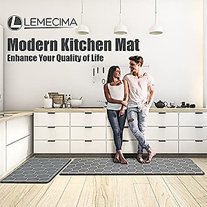 Gray Kitchen Mats for Floor,PVC Cushioned Anti-Fatigue Comfort Mat,2 Piece 0.47in Super Thick Kitchen Rugs【59In】 for Kitchen Sink Office Laundry Room