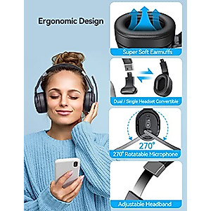 TECKNET Bluetooth Headset, Wireless Bluetooth Trucker Headset with Microphone Noise Cancelling 3 EQ Music Modes, Single and Dual Ear Wireless Headphones for Truck Drivers, Office, Call Centre Work