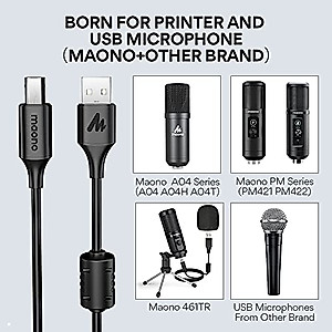 MAONO 10FT USB Printer Cable, Upgraded Version-Shielding Ring USB 2.0 A-Male to B-Male Cord High Speed Scanner Cord Compatible with Microphones, Dell, HP, Epson, Canon, Lexmark, Xerox, Samsung