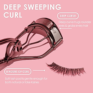 JAPONESQUE Extreme Lash Curler - Scissor Comfort Handle, Deep Curl, Keeps Lashes Curled for 8 Hours, High Arch Design, for Natural or False Lashes, Includes 1 Refill Pad (Gunmetal)