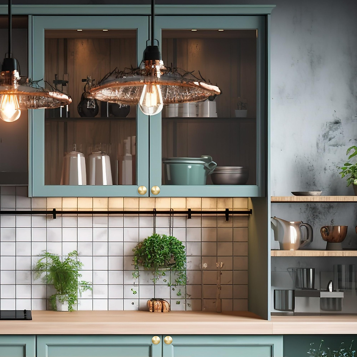 QOGRISUN 10-Pack Solid Brass Cabinet Knobs, Round Ball Gold Knobs for Dresser Drawer, 1.1-Inch Diameter, Sphere Cabinet Pulls, Brushed Brass Finish