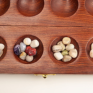 Sterling Games Wooden Mancala Board Game Cherry Finish with Real Stones 13” Wood Game Board