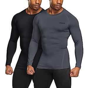 TSLA Men's Thermal Long Sleeve Compression Shirts, Athletic Base Layer Top, Winter Gear Running T-Shirt, Heat Core 2pack Black/Charcoal, Medium
