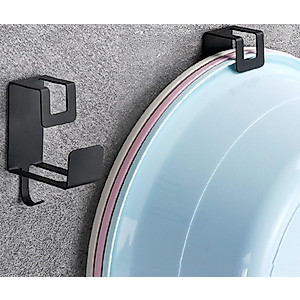 YIKANGHENG Adhesive Washbasin Hook, 1 Pcs Stainless Steel Silver Pot Holder Used for Kitchen and Bathroom Placing Washbasin and Pot (Black)