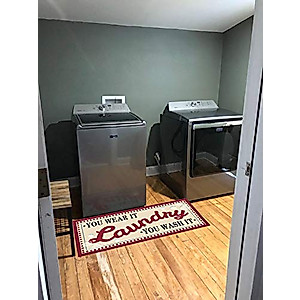 Flytime Funny Laundry Room Mat Rug Non-Skid Rug Carpet Farmhouse Washhouse Mat Vintage Style Bathroom Rugs Red 16" X 40" Inches