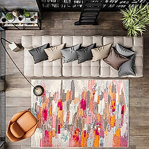 JONATHAN Y Contemporary POP Modern Abstract Brushstroke Cream/Pink 3 ft. x 5 ft. Area-Rug, Bohemian, Easy-Cleaning, for Bedroom, Kitchen, Living Room, Non Shedding (CTP101A-3)