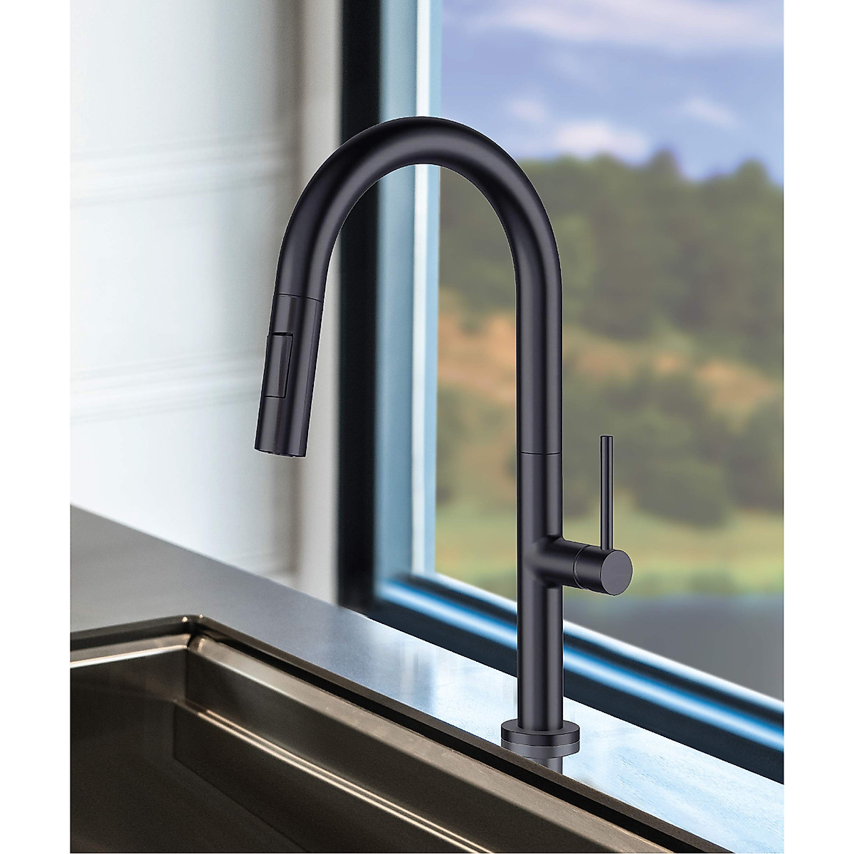 Fine Fixtures Pull Down Single Handle Kitchen Faucet Black