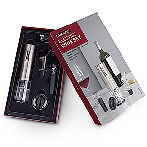 Electric Wine Opener, EZBASICS Automatic Wine Bottle Opener Set with Foil Cutter Vacuum Stopper and Wine Aerator Pourer for Wine Lovers Gift Home Kitchen Party Bar Wedding Rechargeable, Silver