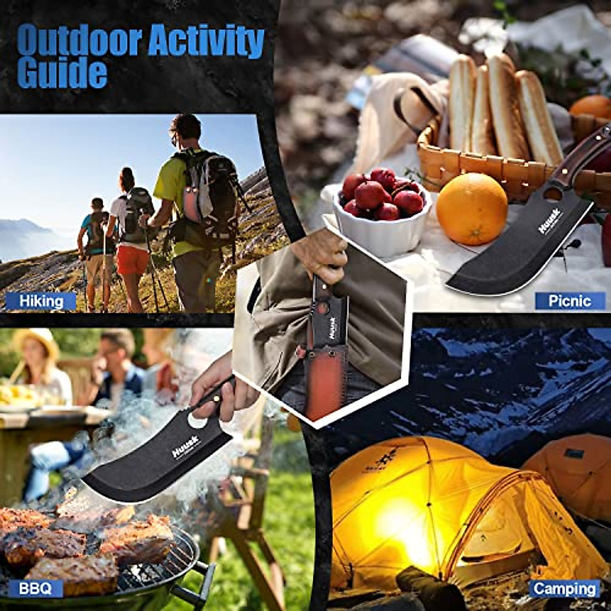 Huusk Japan Knife, Hand Forged Meat Cleaver Knives Japanese Cooking Knife Black Butcher Knife for Meat Cutting Full Tang Kitchen Knives Cleaver Knife for Kitchen, Camping Thanksgiving Christmas Gifts