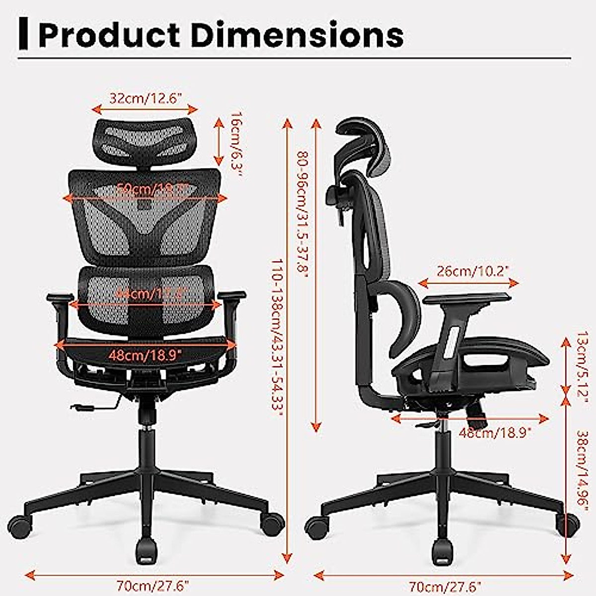 Razzor Ergonomic Mesh Office Chair High Back Desk Chair with Adjustable Lumbar Support and Headrest, 3D Flip-up Arm Computer Gaming Chair, Executive Swivel Task Chair