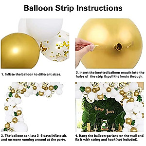 RUBFAC 145pcs White Balloon Arch Garland Kit White Gold and Golden Confetti Balloons for Parties,Baby Shower, Wedding, Engagements, Anniversary, Birthday Decorations DIY with Artificial Palm Leaves