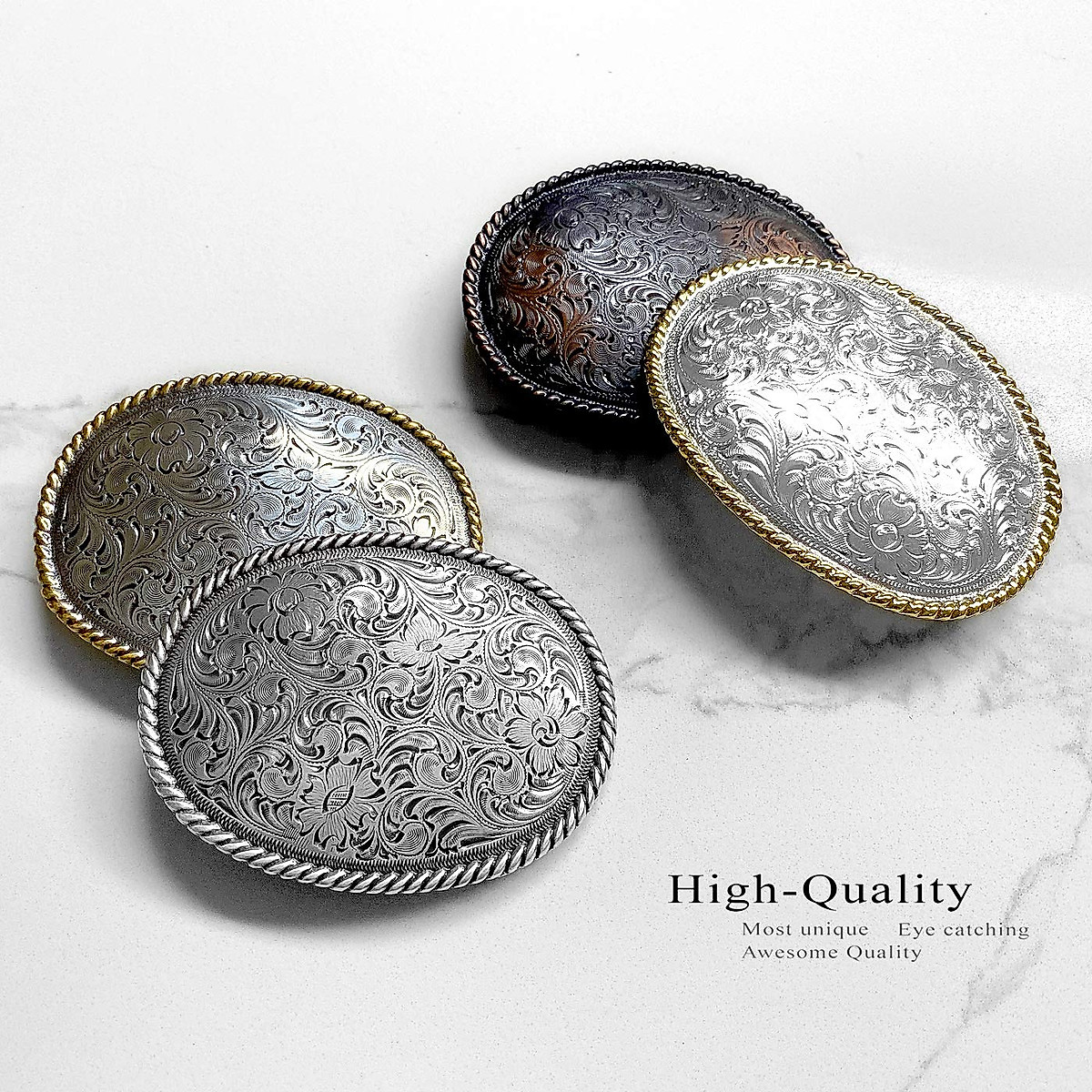 H8136 Western Floral Engraved Pattern Rope Edged Belt Buckle Fits 1-1/2"(38mm) Belt (Copper)