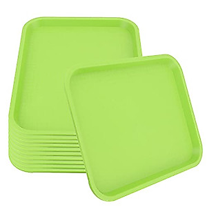 12 Pack Fast Food Serving Tray, 10 x 14 Inch Rectangle Fast Food Cafeteria Service Tray, Plastic Tray for Cafe, Food, Cafeteria, Green