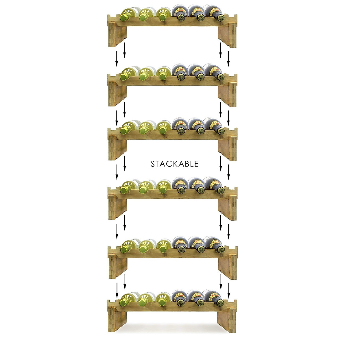 Sorbus Stackable Bamboo Wine Rack — Classic Style Wine Racks for Bottles — Perfect for Bar, Wine Cellar, Basement, Cabinet, Pantry, etc. (6-Tier)