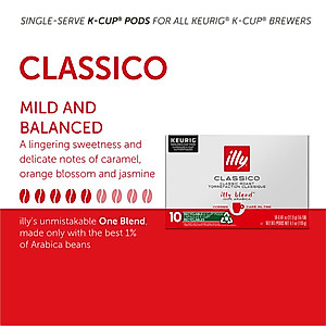 illy Coffee, Smooth and Balanced, Classico Medium Roast , Made with 100% Arabica Coffee, All-Natural, No Preservatives, Coffee Pods for Keurig Coffee Machines, 32 K-Cup Pods (Pack of 1)