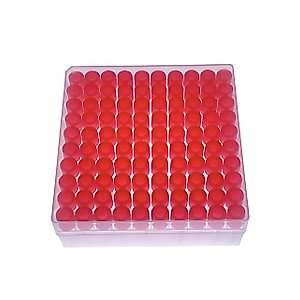 MUHWA 100PCS Cryo Tubes with Rack, 1.8ml Cryvials with Silicone Sealing Ring, PP Sample Tubes with Screw Cap (Cap-Red)