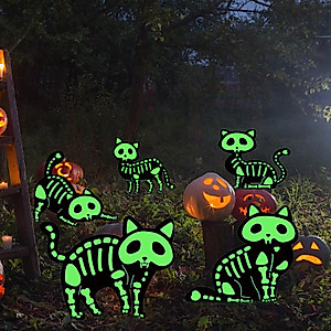 Halloween Garden Lawn Yard Sign, 6 PCS Reflective Black Cat Halloween Decor Clearance Outdoor, Glow in Dark Stakes Scary Family Home Front Yard Sign, Plastic Decoration for Halloween Party (Cat)