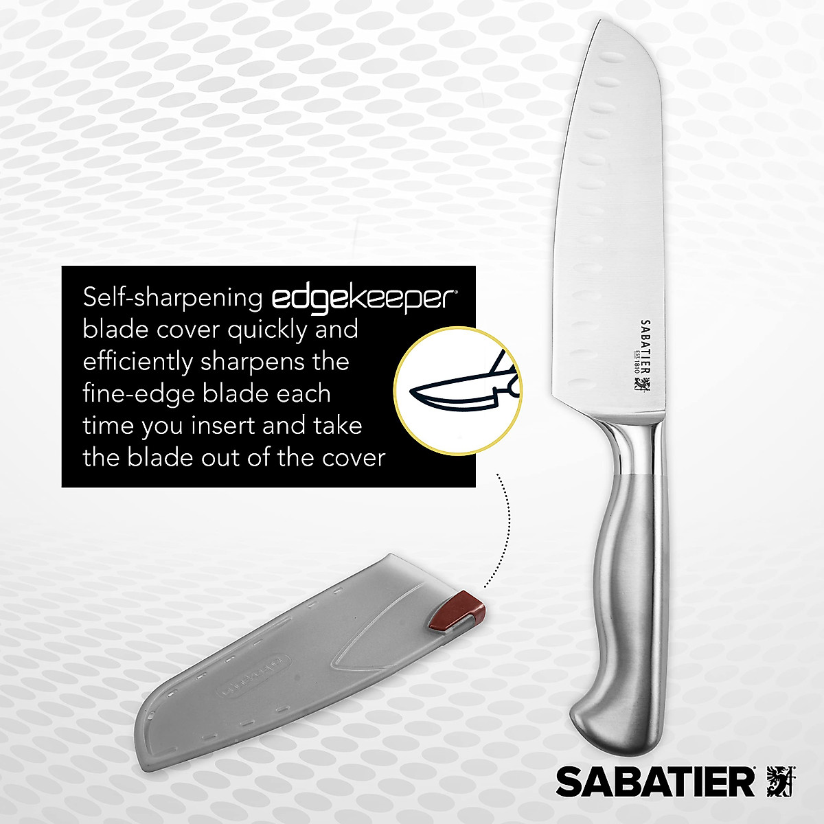 Sabatier Forged Stainless Steel Santoku Knife with Edgekeeper Self-Sharpening Blade Cover, Razor-Sharp Kitchen Knife to Cut Fruit, Vegetables and more, High-Carbon Stainless Steel, 7-Inch