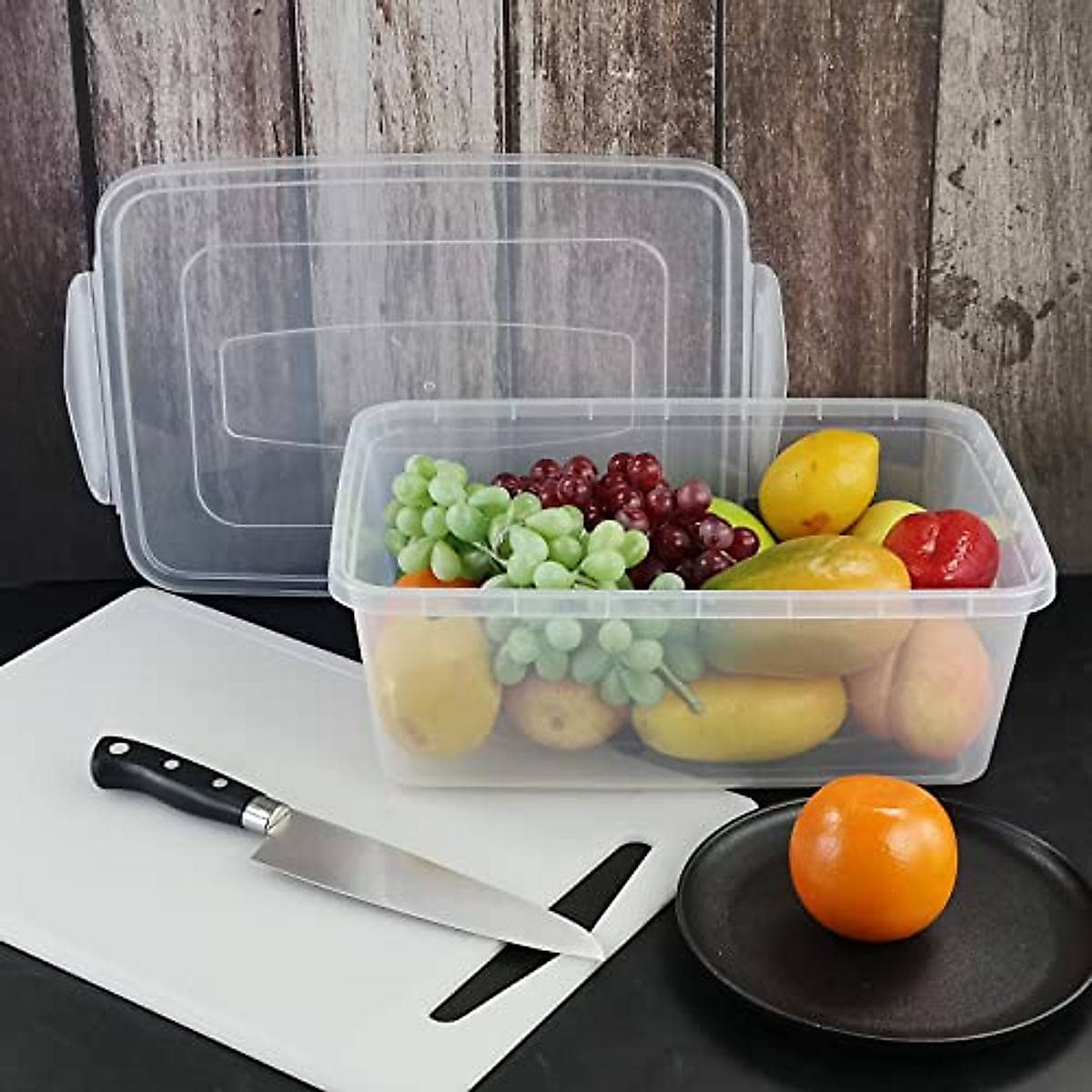 Yuright 4 Pack Lidded Storage Bins, Plastic Latching Box, 14 Quart