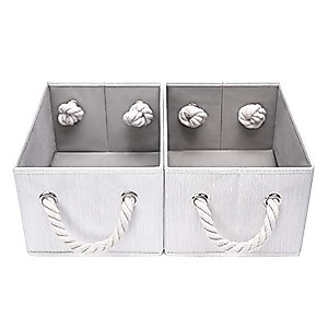 Foldable Fabric Storage Bin w/Cotton Rope Handles, Ivory (11L), 2-Pack
