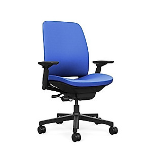 Steelcase Amia Ergonomic Office Chair with Adjustable Back Tension and Arms | Flexible Lumbar with Sliding Seat | Black Frame and Buzz2 Blue Fabric