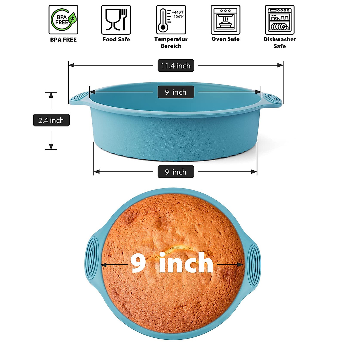 Luckypai 9 Inch Silicone Round Cake Pans, BPA Free, Nonstick, Heat Resistant, Easy to Clean, Perfect for Baking Cakes, Cheesecakes, Rainbow Cakes, Chocolate Cakes, and More