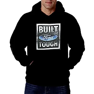 Lucky Ride Ford Built Tough Stamp Men's Pullover Sweatshirt Car Racing Hoodie Black,X-Large