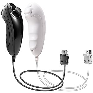 MODESLAB Wii Nunchuck Controller, 2 Pack Nunchuk Controllers Replacement Remote Joystick Gamepad Controller Compatible with Wii Wii U Console(Black+White)