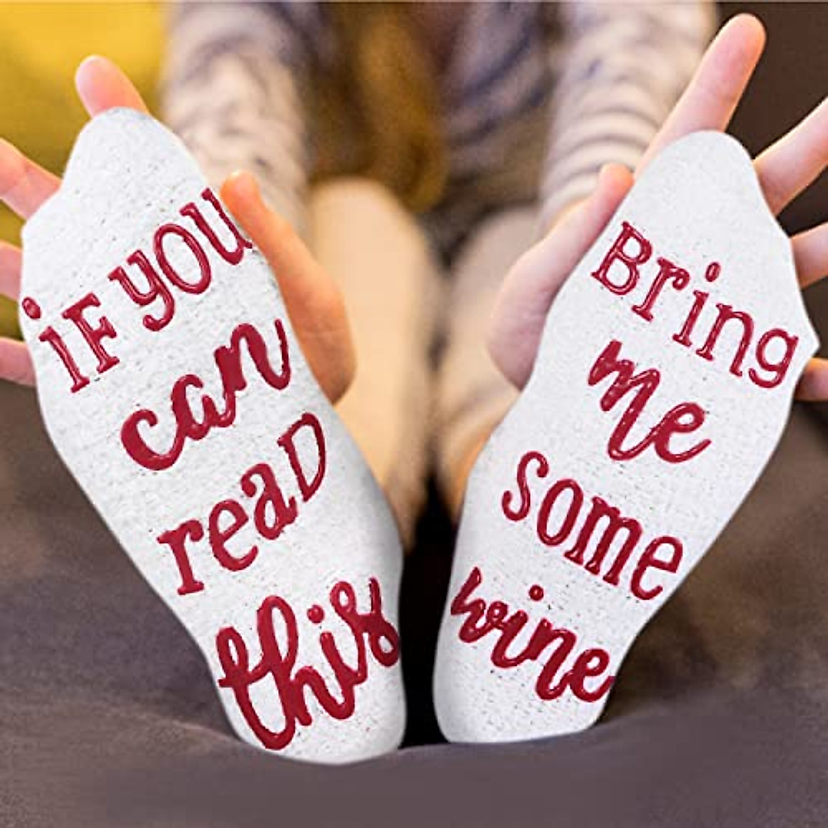 If You Can Read This Bring Me Some Wine Socks Wine Gifts for Women Girls Funny Novelty Fuzzy Socks Christmas Stocking Stuffer Slipper Socks Non Slip Home Hospital Socks, Blue