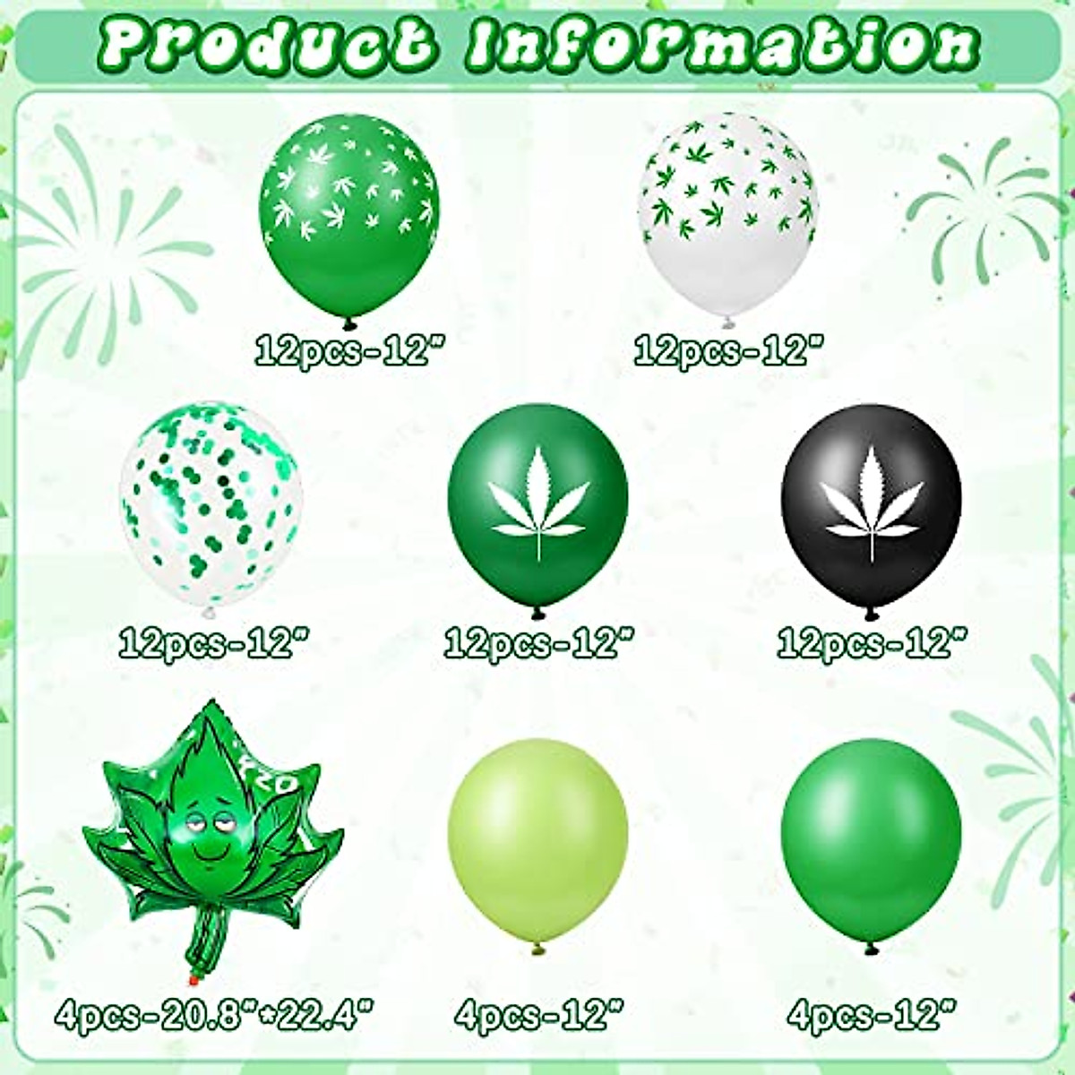 48 Pcs Weed Balloons Pot Leaf Party Decorations Pot Leaf Latex Balloons Weed Decor Pot Leaf Shape Foil Balloons Green Confetti Balloon Weed Print Gifts for Summer Hawaii Style Tropical Party Supplies