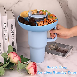 BokingOne Snack Bowl for Stanley 40 oz Tumbler with Handle, Portable Snack Holder Stanley Cup with 4 Compartment, Accessories Reusable Snack Tray (Blue)