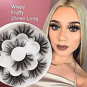 Veleasha Mink Eyelashes Faux 8D Wispy Fluffy Mink Lashes 25mm Dramatic Long Fake Eyelashes 4 Pairs Pack False Lashes (M02)