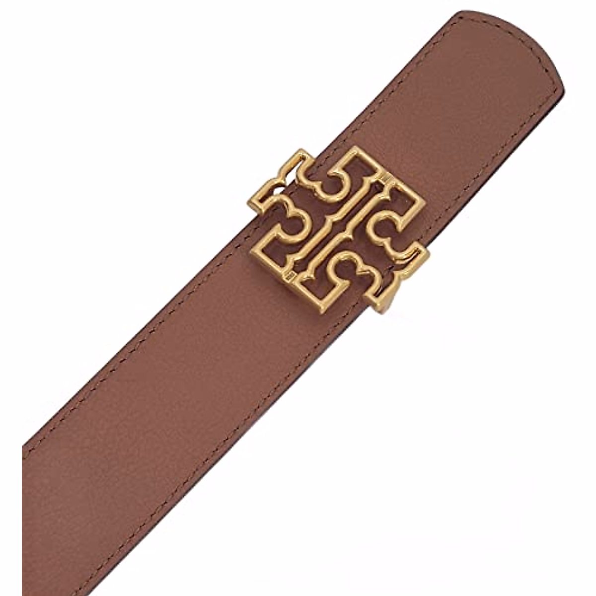 Tory Burch 141742 Britten Logo Black/Classic Tan With Gold Hardware 1.5 Inch Width Reversible Women's Belt (XL)