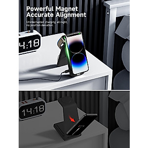 3 in 1 Wireless Charging Station for Apple, VOIDAY Ace Foldable Mag-safe Charger, Magnetic Travel Pad for iPhone 14/13/12 Series,iWatch Series, AirPods Series (Adapter Included)