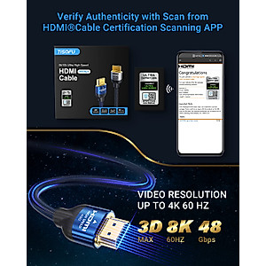 TISOFU【Ultra Certified 10K 8K HDMI Cable 6FT: HDMI 2.1 Cables 48Gbps High Speed Premium Braided Cord 8K@60Hz 4K@120Hz 4K@144Hz HDCP 2.2&2.3 CL3 ARC eARC for HD/HDR/HDTV