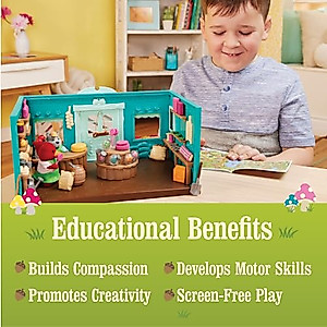 Li'l Woodzeez – General Store Dollhouse Playset 72Pcs – 2 Posable Doll Figures & 1 Storybook Included – Miniature Furnitures & Accessories – Stackable Playset for Kids 3+