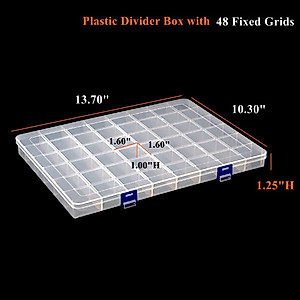 BangQiao 2 Pack Fixed 48 Grids Clear Plastic Divider Storage Box, Transparent Organizer Container Case for Bead, Button, Jewelry, Diamond, Craft, Small Parts, Sewing Kit，DIY Accessories